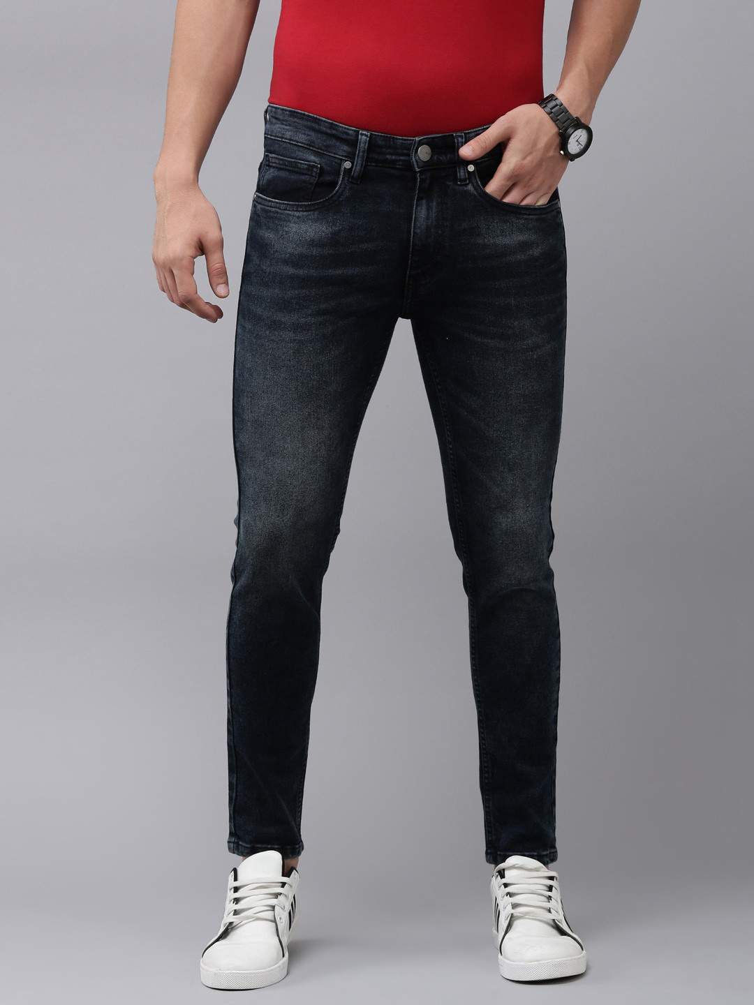 Buy Mast & Harbour Men Black Skinny Fit Mid Rise Dark Shade Clean Look ...