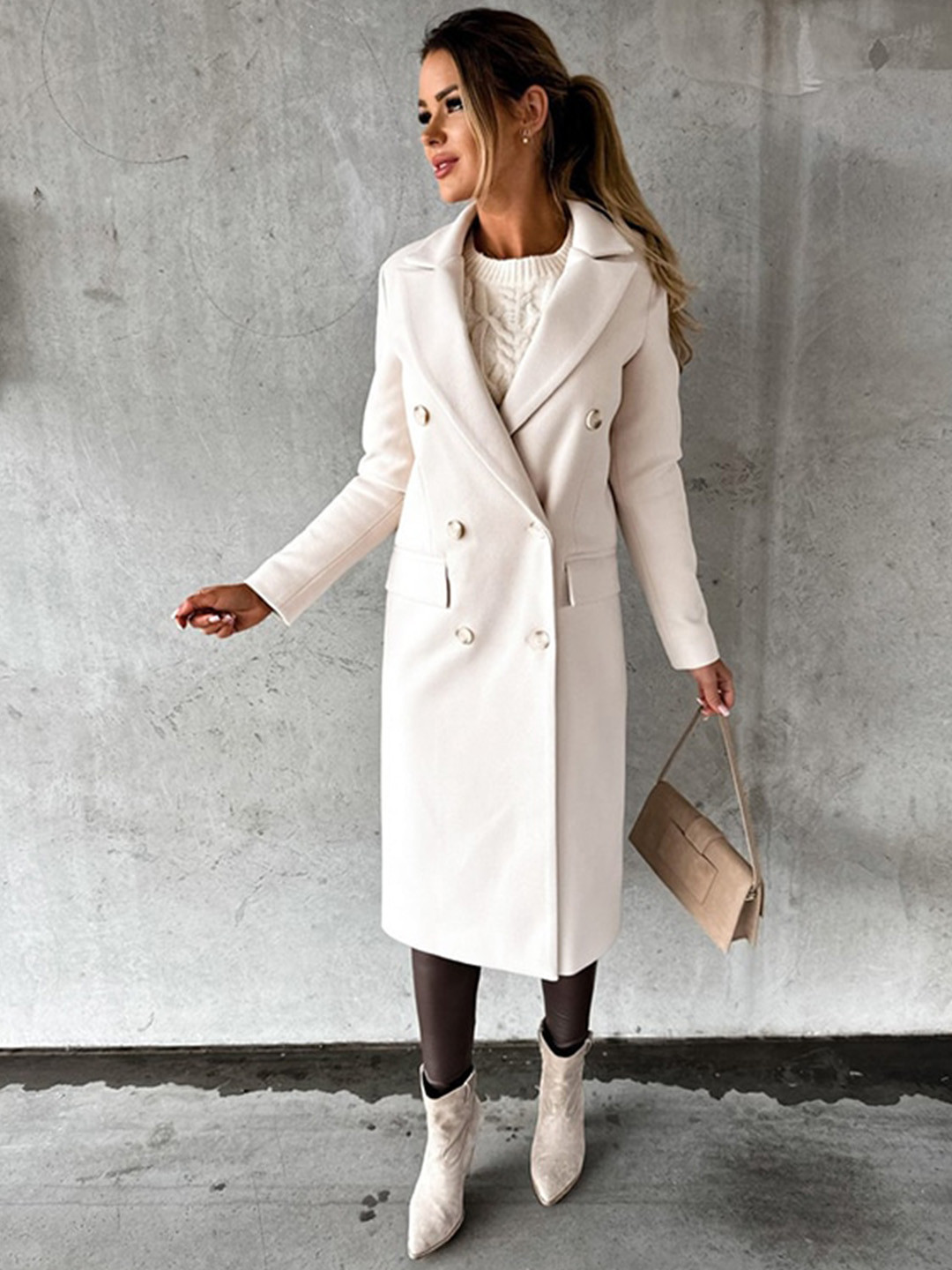 Buy StyleCast Off White Double Breasted Overcoat - Coats for Women ...