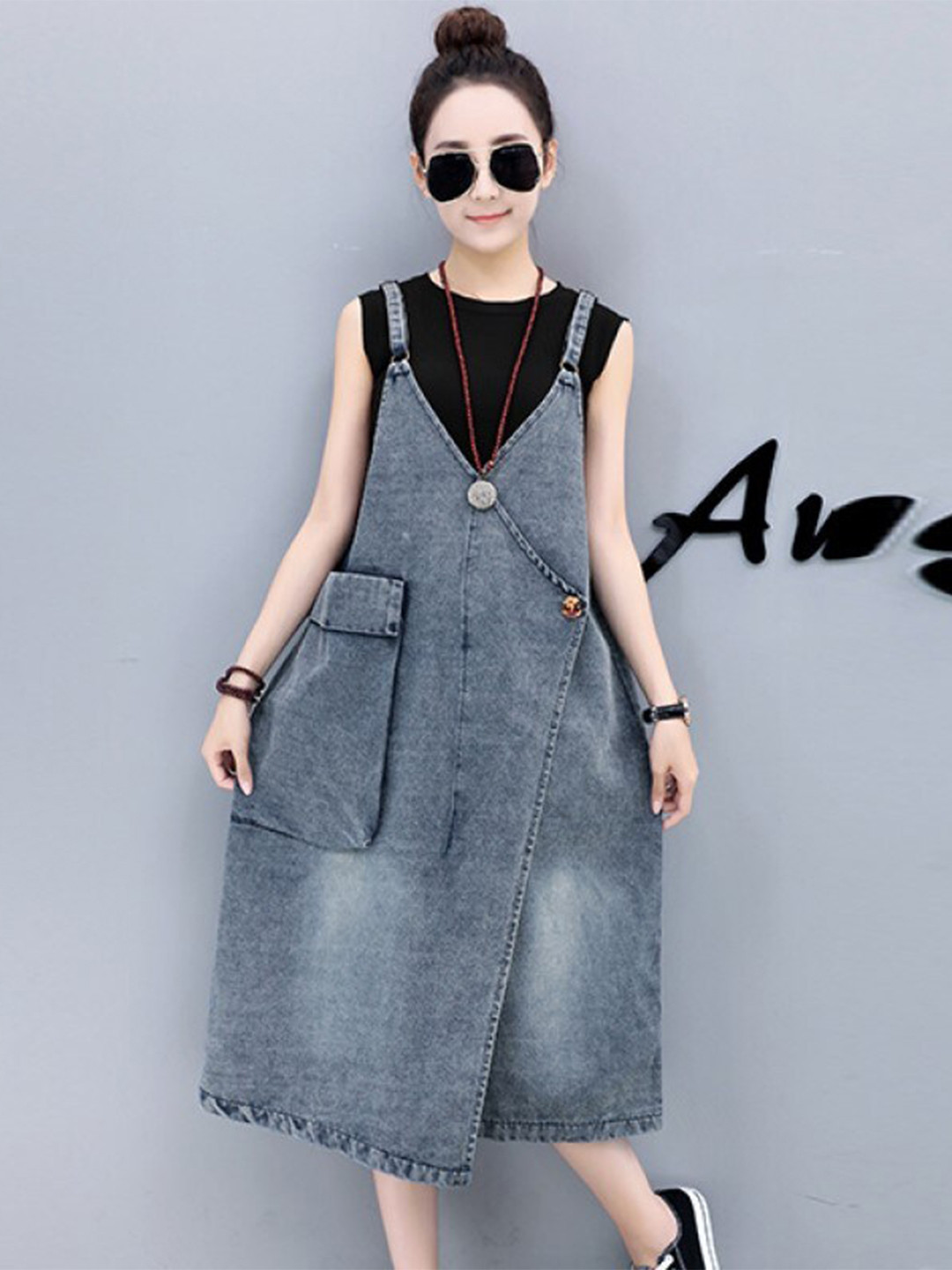 Buy StyleCast Blue Pinafore Cotton Midi Dress - Dresses for Women ...