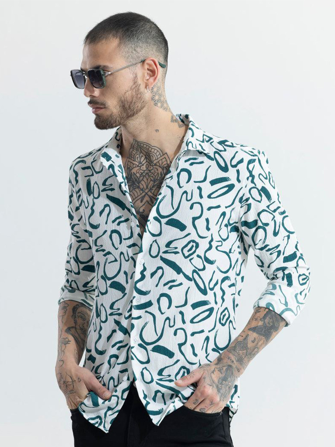 Buy Snitch Green Classic Slim Fit Abstract Printed Casual Shirt ...