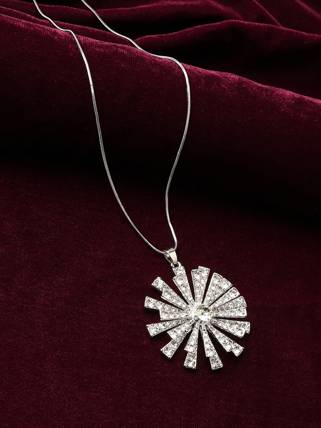 Buy SOHI Silver Plated Blossom Bliss Stone Studded Pendent With Chain ...