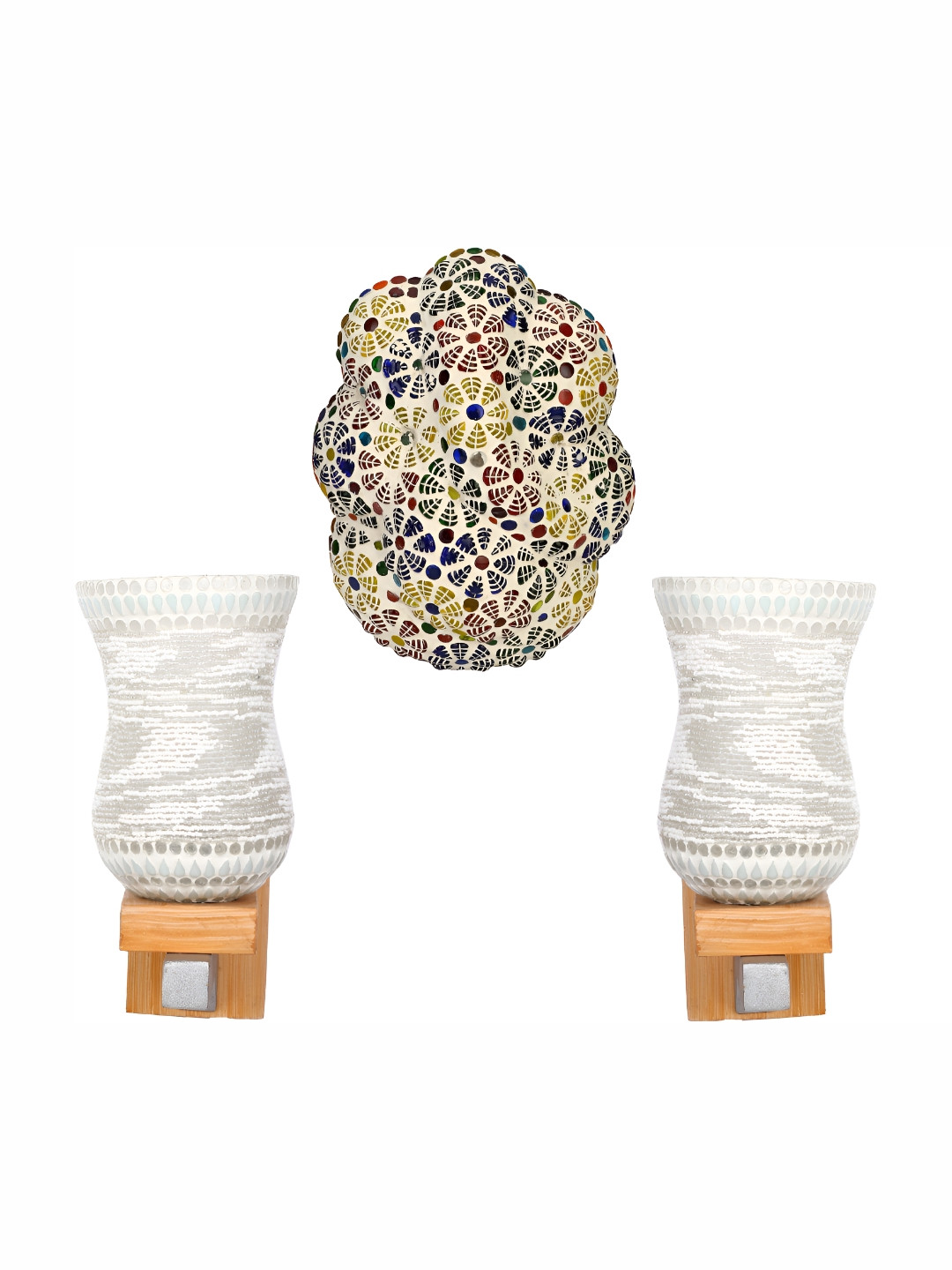 Buy Afast White Yellow 3 Pieces Textured Frustum Glass LED Night Wall ...