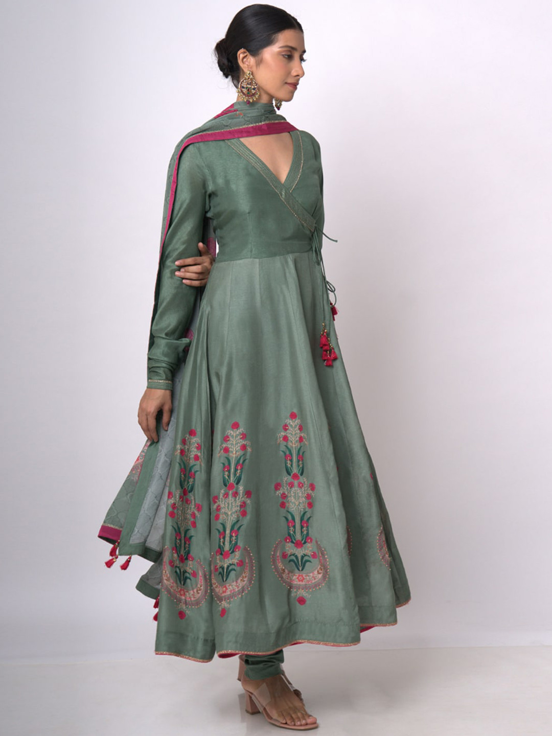 Buy Ganga Floral Embroidered Raw Silk Anarkali Kurta With Trouser ...