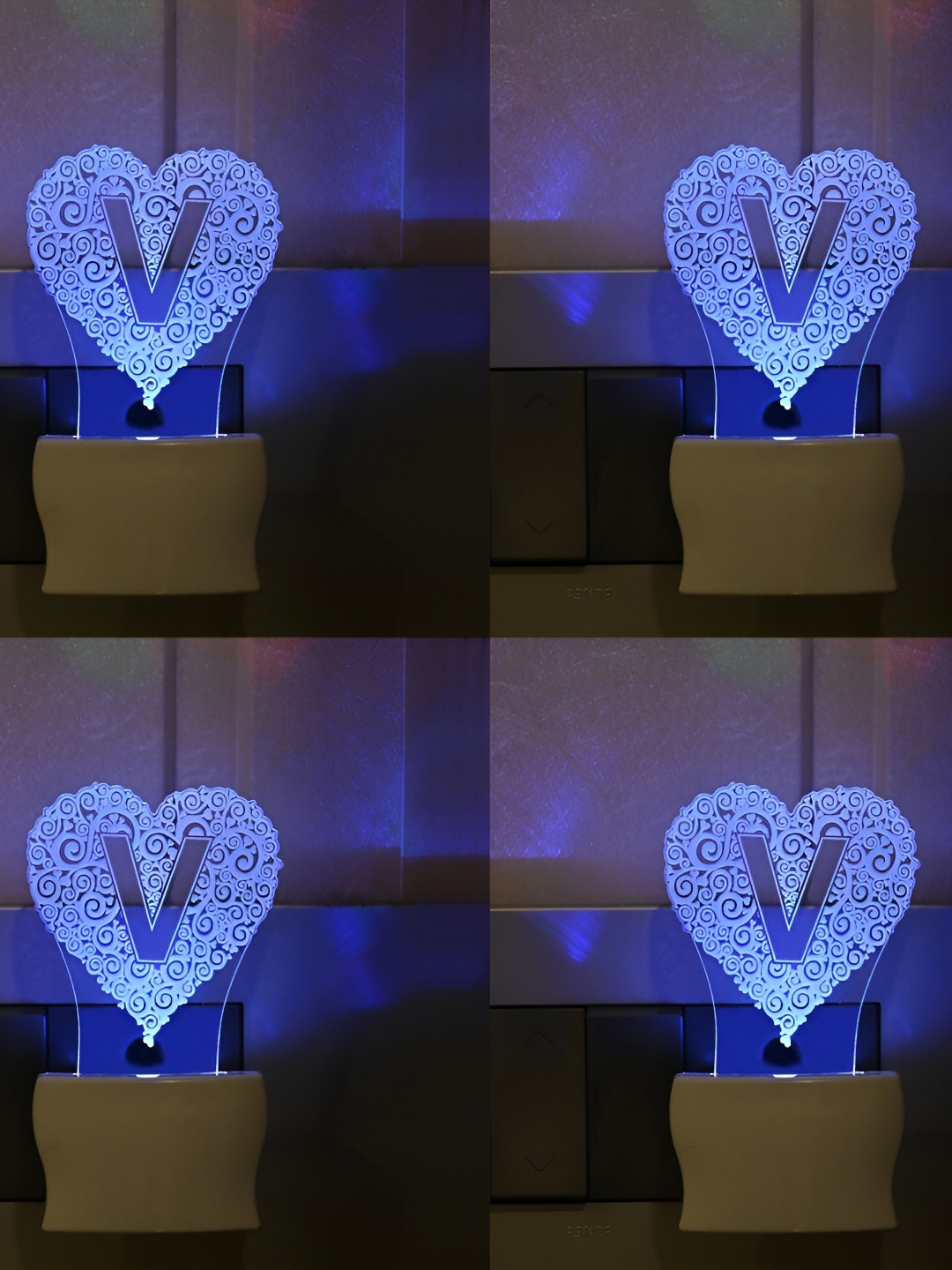 Buy Afast Blue 4 Pieces Printed Heart Acrylic LED Night Wall Lamp ...
