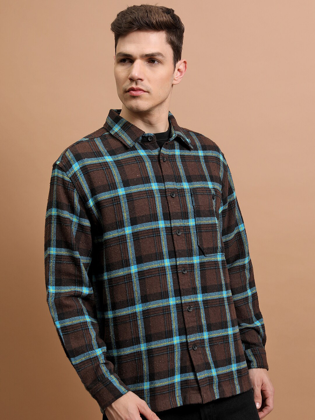 Buy HIGHLANDER Oversized Tartan Checked Utility Pocket Overshirt ...