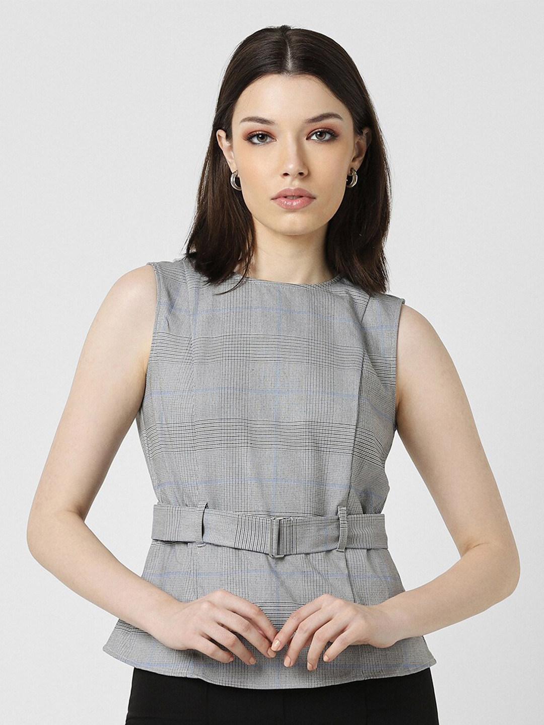 Buy Van Heusen Woman Checked Boat Neck Formal Peplum Top - Tops for ...