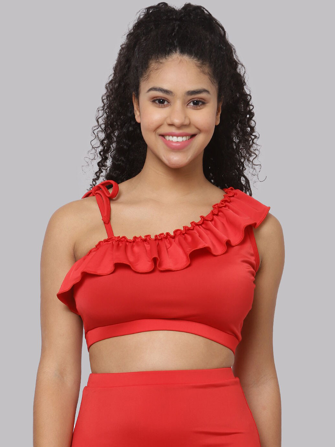 Buy CUKOO One Shoulder Frill Swim Top - Swim Tops for Women 26618616 ...