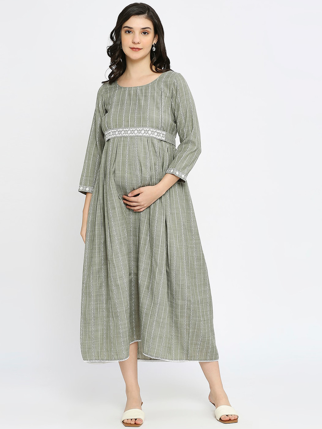 Buy DUMMY SHAPE Self Design Maternity A Line Midi Ethnic Dress - Ethnic ...