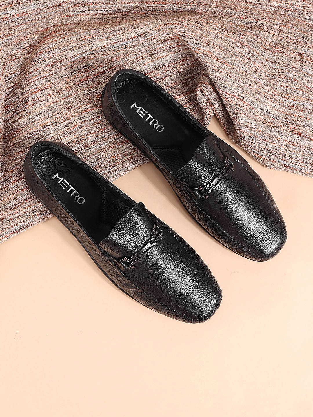 Buy Metro Men Textured Square Toe Leather Horsebit Driving Shoes ...