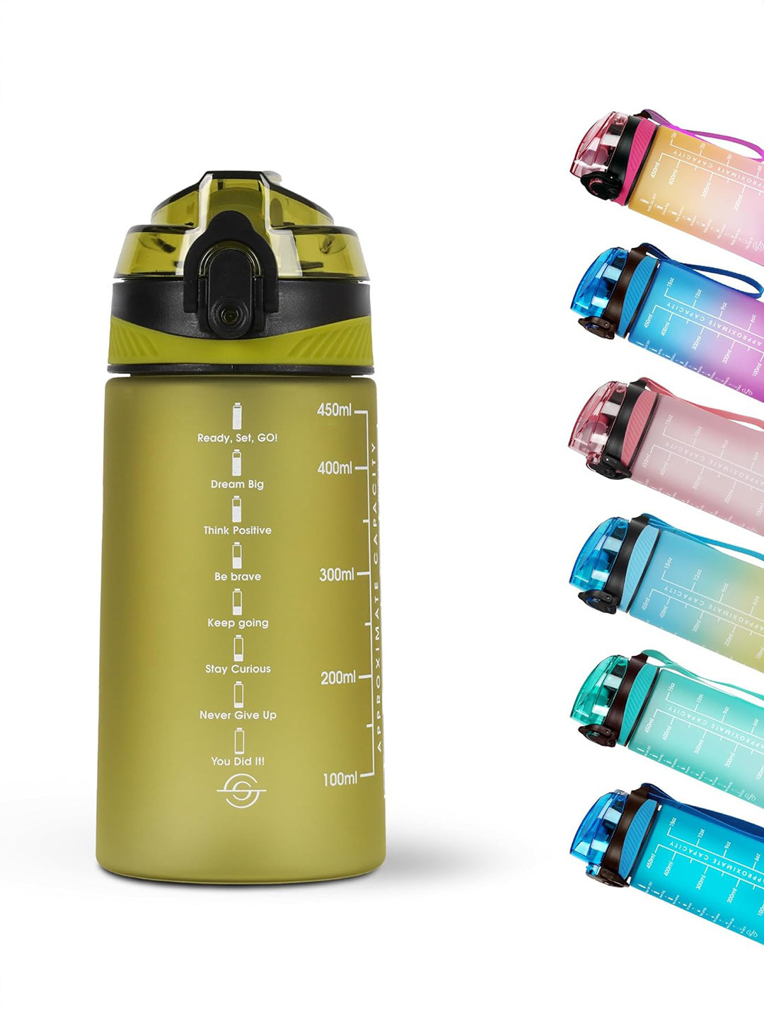 Buy Solara Motivational Sipper Water Bottle, Green Apple 500ML - Water ...