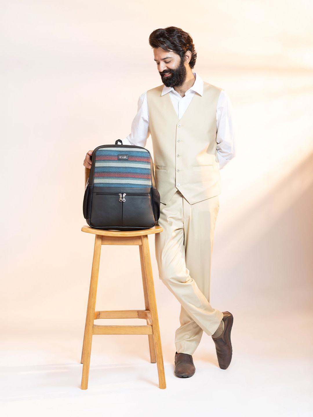 Buy ZOUK Mysore Mosaic Striped Backpack With Compression Straps Up To ...
