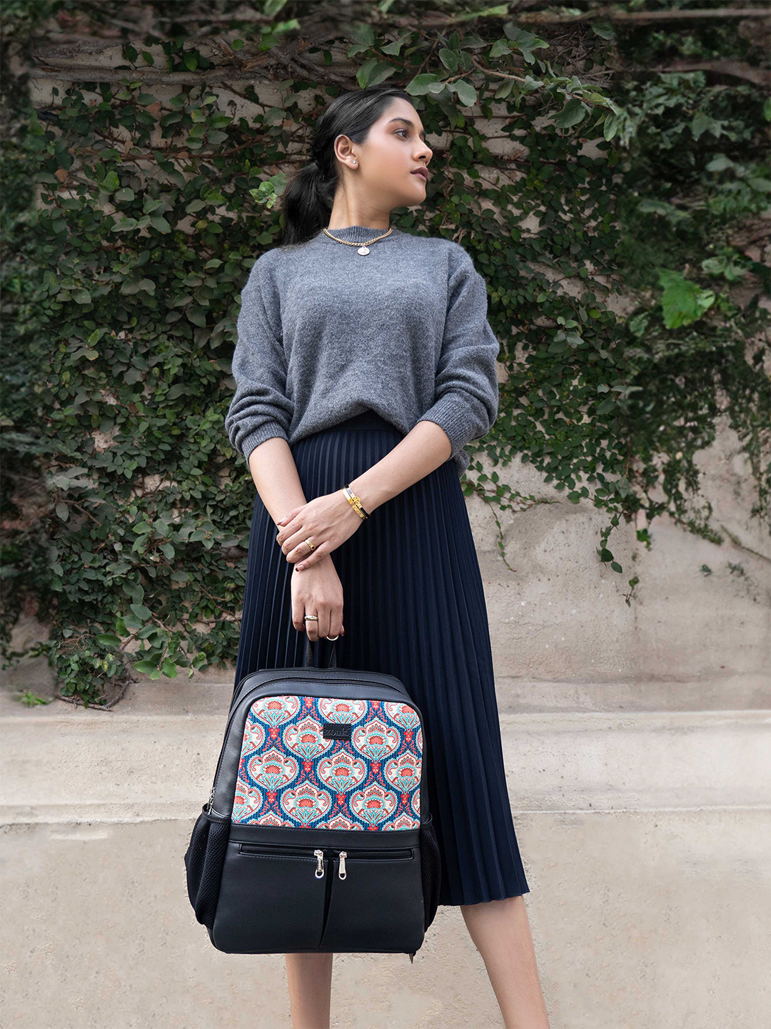 Buy ZOUK Women Ethnic Printed Vegan Leather Backpack With Compression ...