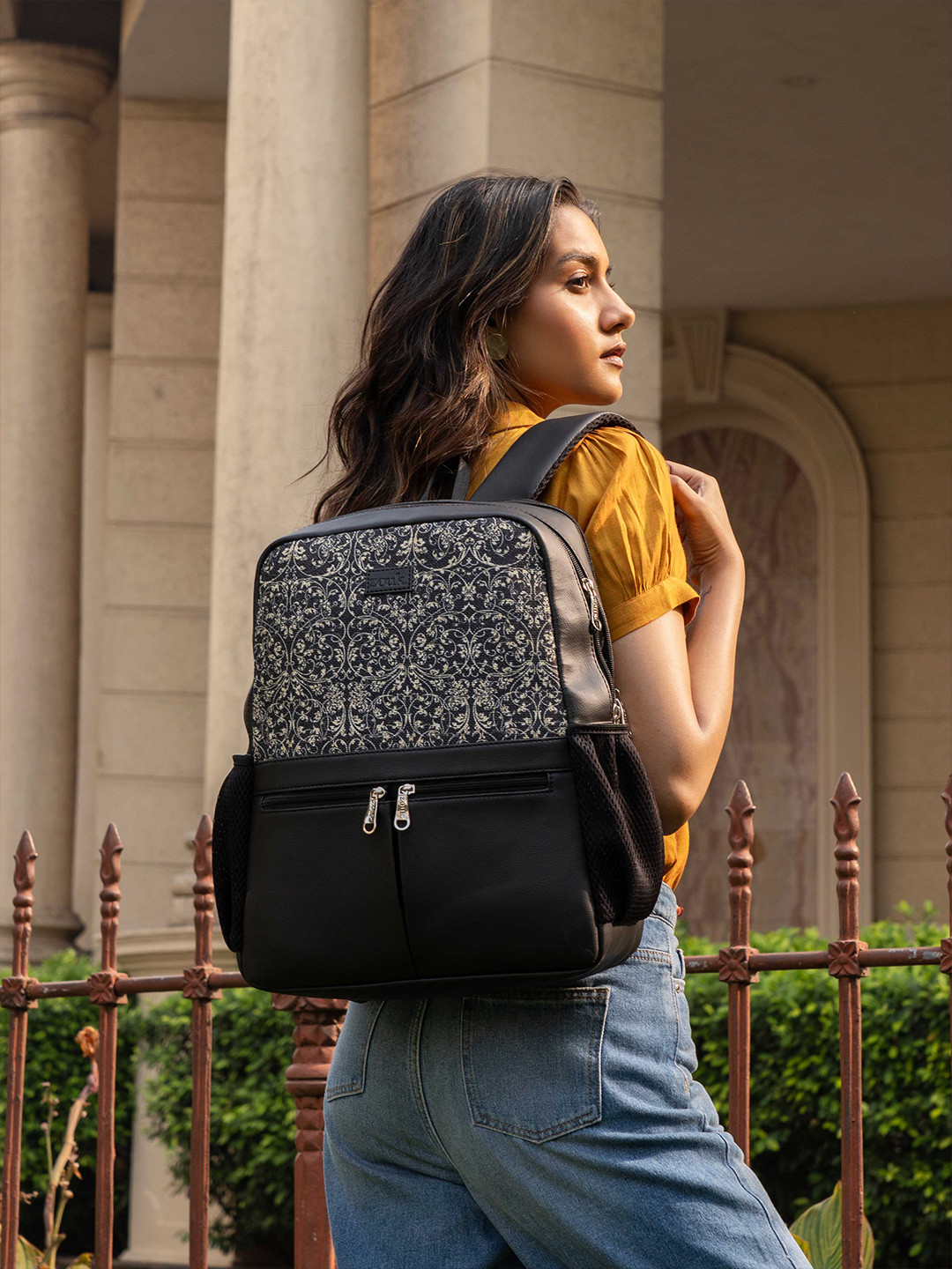 Buy ZOUK Women Floral Printed Vegan Leather Backpack With Compression ...