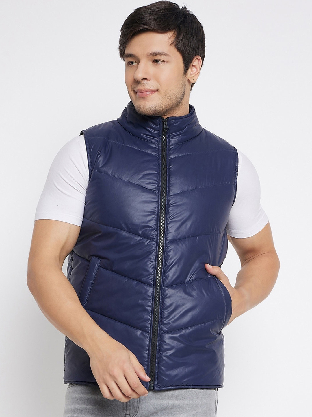 Buy STROP Mock Collar Sleeveless Puffer Jacket - Jackets for Men ...