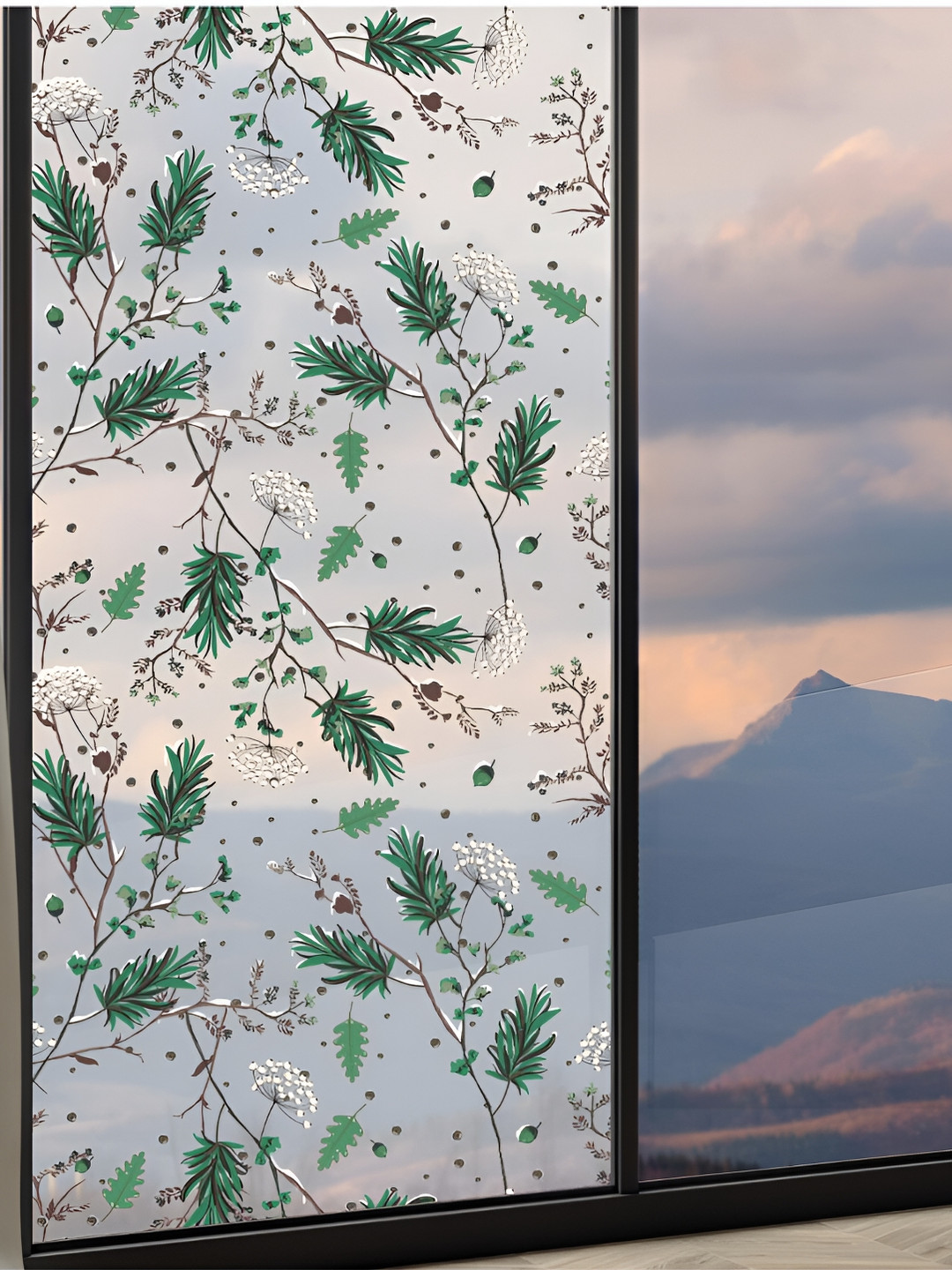 Buy CVANU Green & White Floral Self Adhesive Waterproof Window Film ...