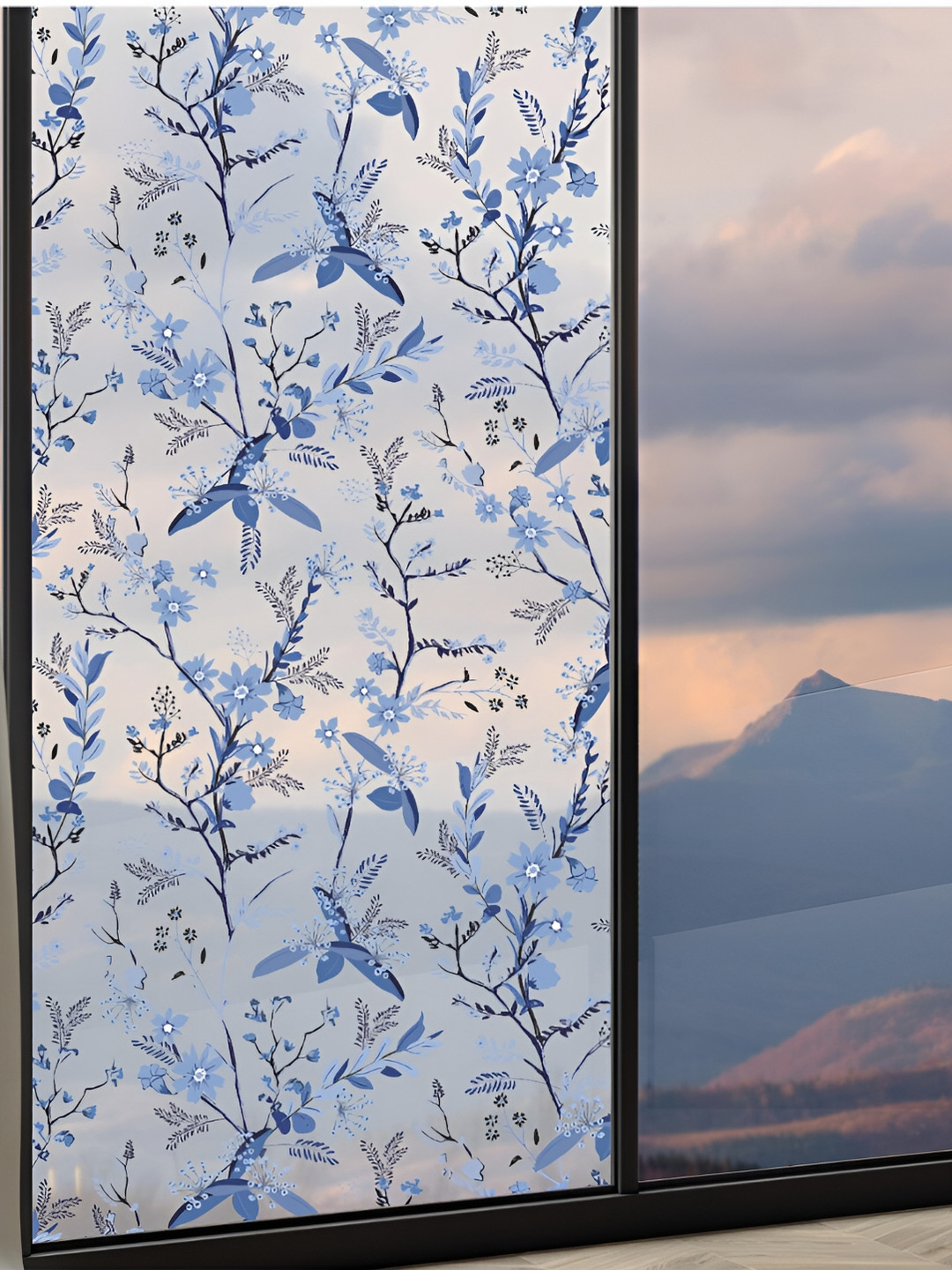Buy CVANU Blue Floral Self Adhesive Waterproof Window Sticker - Decals ...
