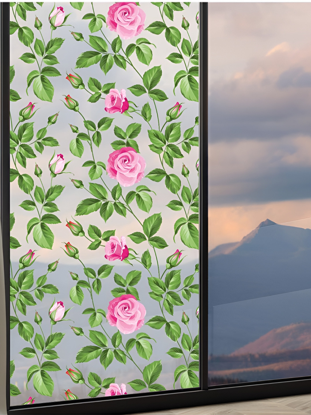 Buy CVANU Pink & Green Floral Self Adhesive Waterproof Window Sticker ...