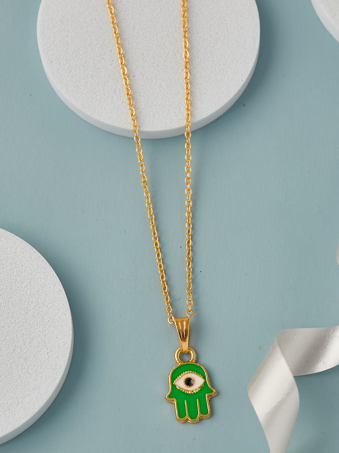 Buy DressBerry Gold Toned Gold Plated Hand Panja Shaped Pendant With ...