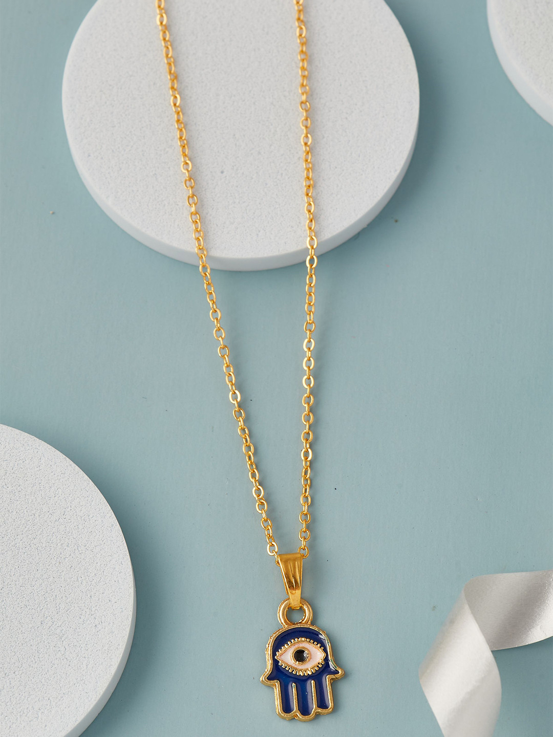 Buy DressBerry Blue Gold Plated Hand Panja Shaped Pendant With Chain ...