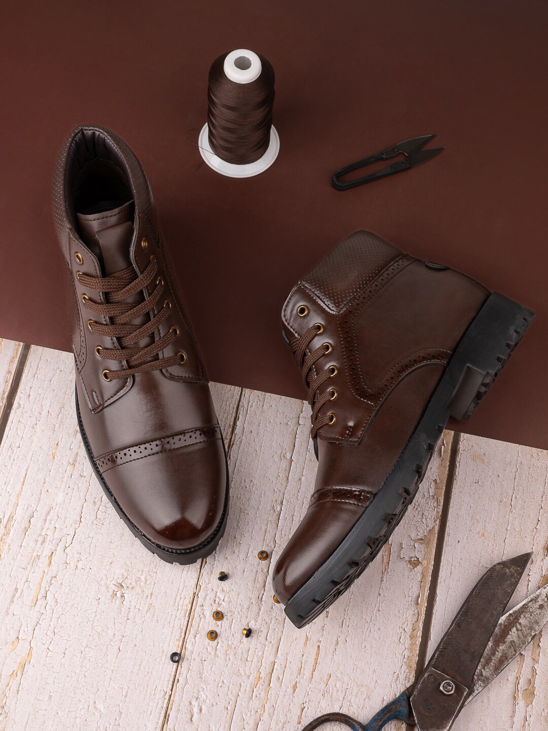 Buy Roadster Men Brown Perforated Round Toe Regular Boots - Boots for ...