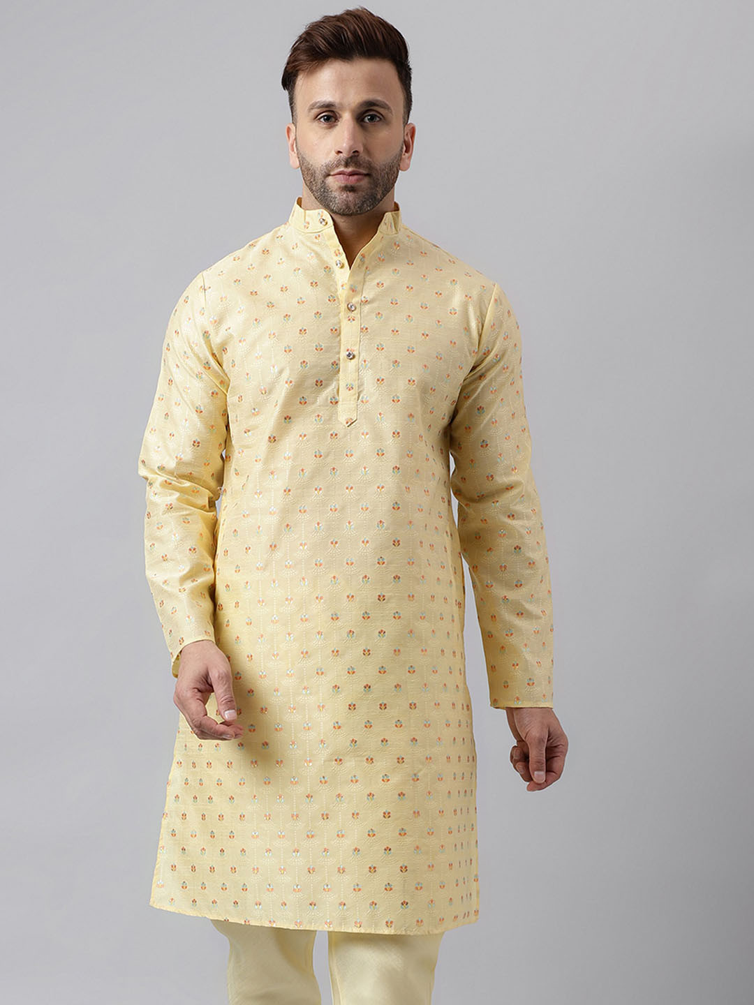 Buy Hangup Plus Embroidered Mandarin Collar Full Sleeves Straight Kurta ...