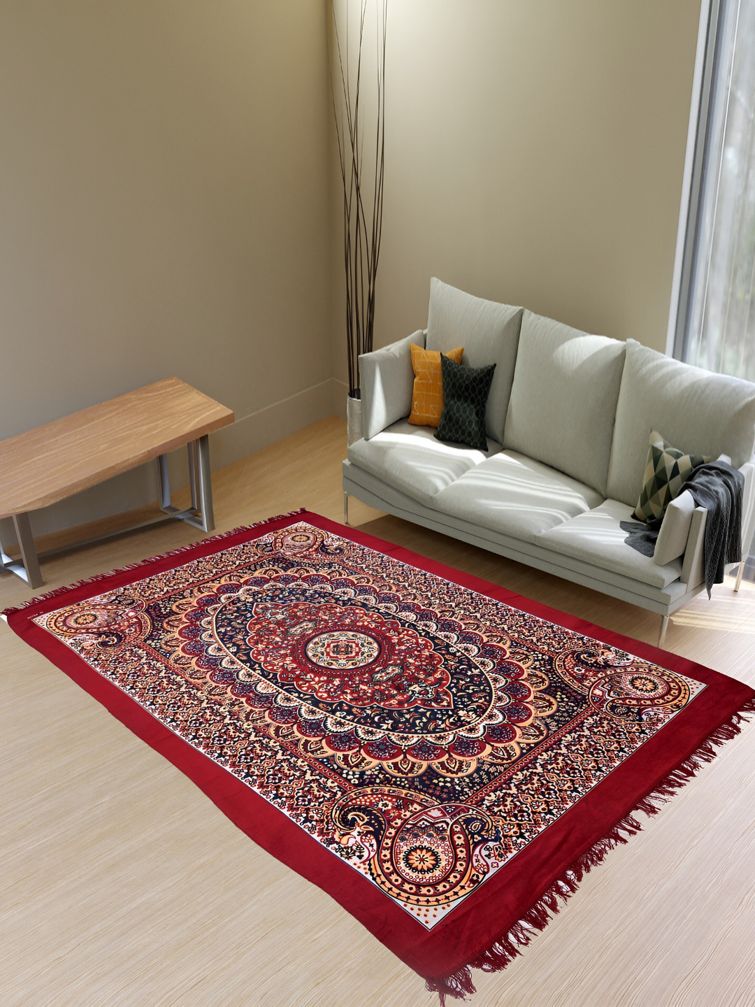 Buy RRC Maroon Ethnic Motifs Velvet Carpet - Carpets for Unisex ...