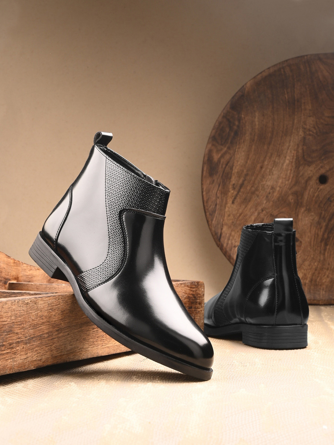 Buy The Roadster Lifestyle Co. Men Black Textured Regular Boots - Boots ...