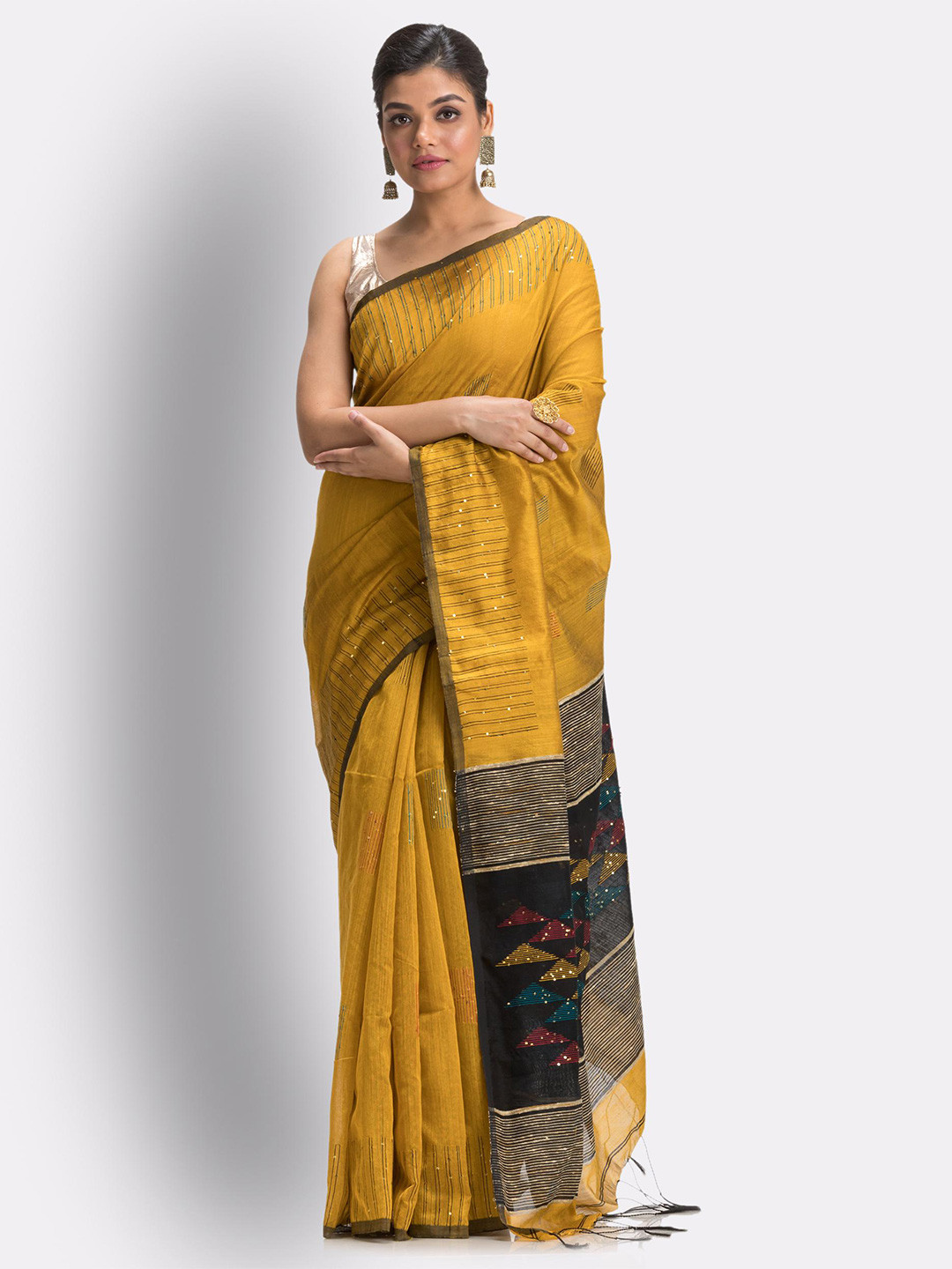 Buy Angoshobha Geometric Woven Design Sequinned Jamdani Saree - Sarees ...