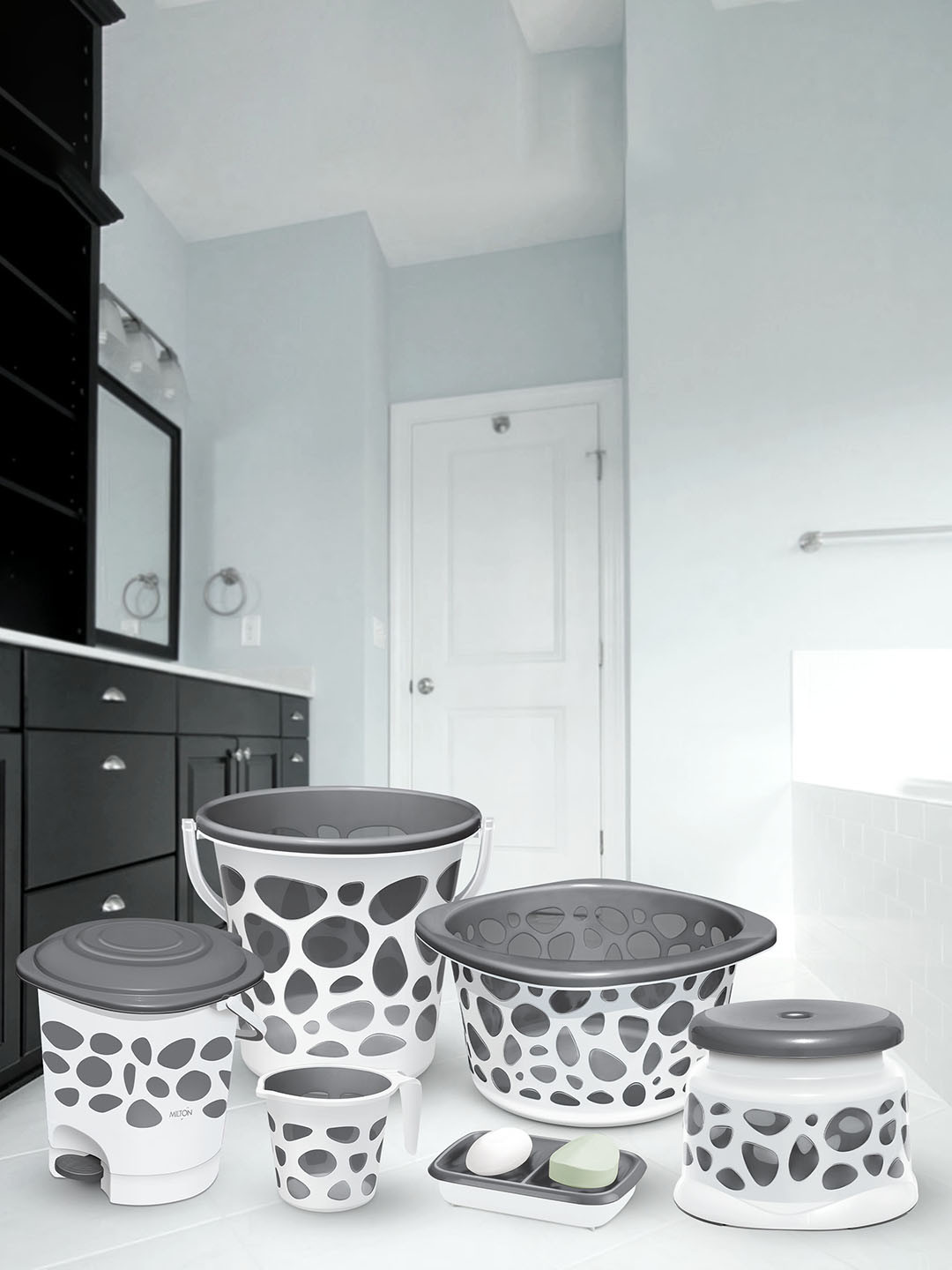 Buy Milton Set Of 6 Duplex Spa Round Printed Bathroom Grey - Bathroom ...