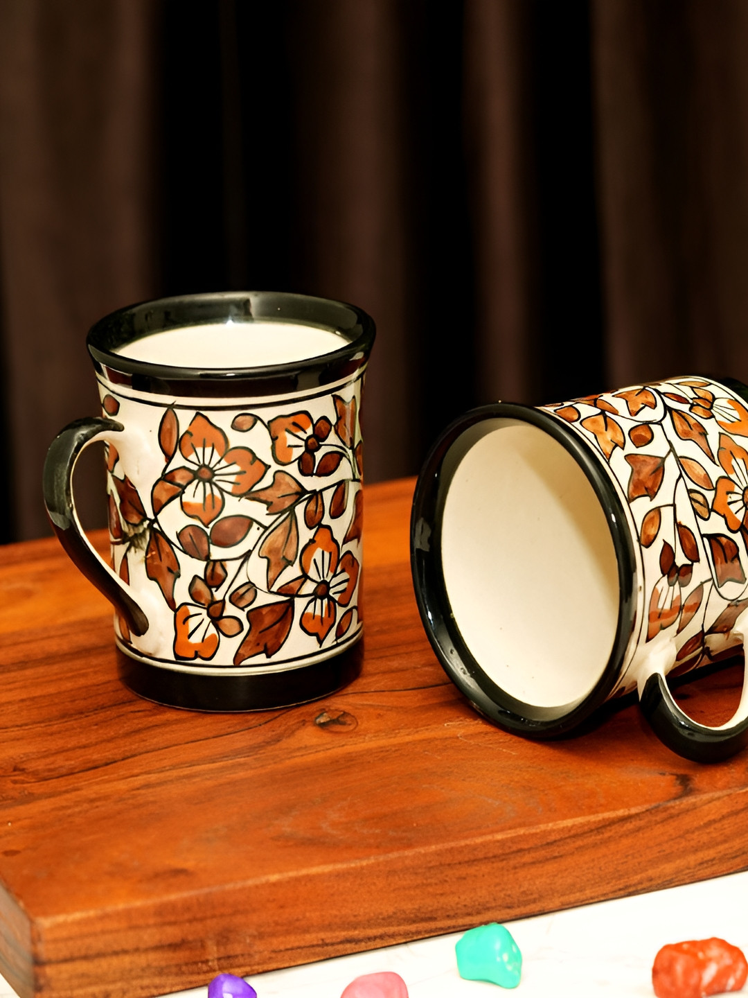 Buy Freakway White 2 Pcs Handcrafted Printed Ceramic Glossy Cups And ...