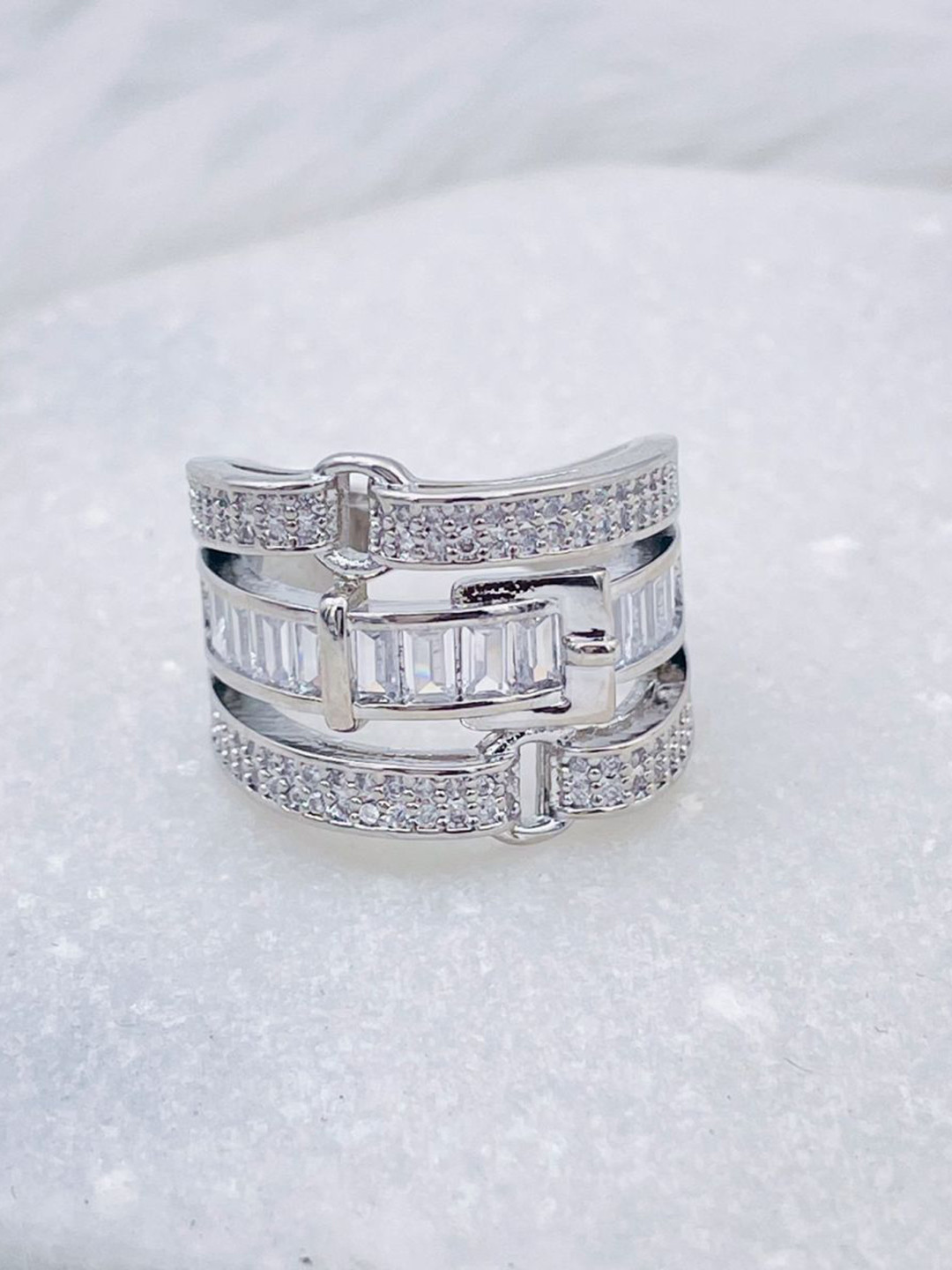 Buy ZIVOM Silver Plated CZ Studded Open Back Finger Ring - Ring for ...