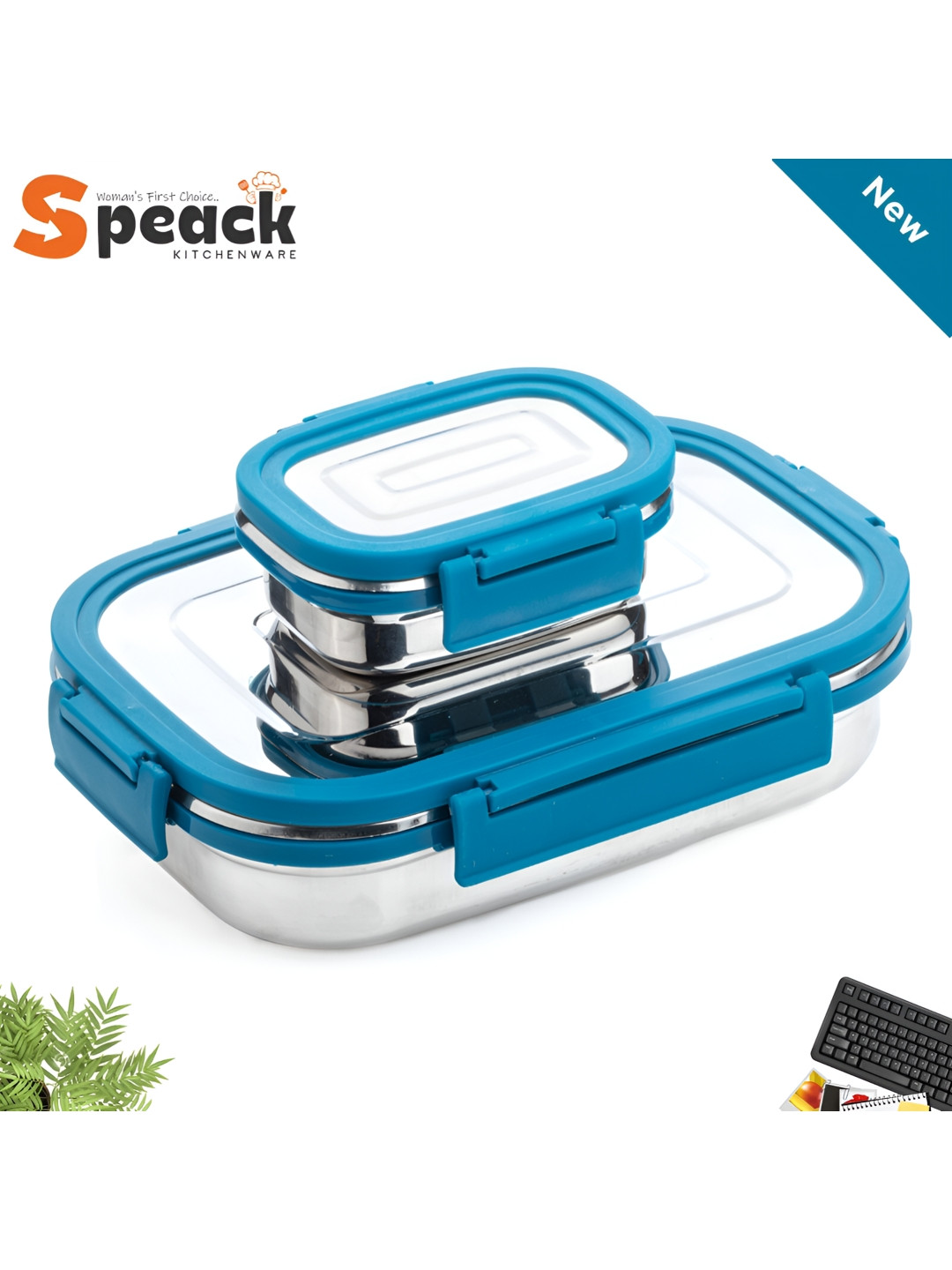 Buy Speack Blue Stainless Steel Dishwasher Safe Lunch Box 1.110 L ...