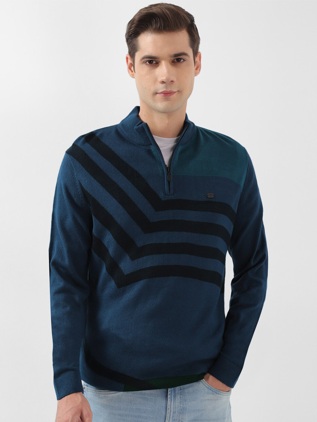 Buy Peter England Casuals Men Navy Blue Printed - Sweaters for Men ...