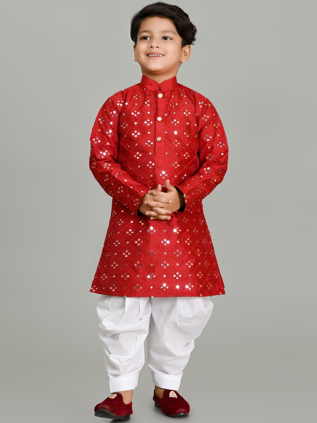 Buy BAESD Boys Ethnic Embroidered Dupion Silk Straight Kurta With ...