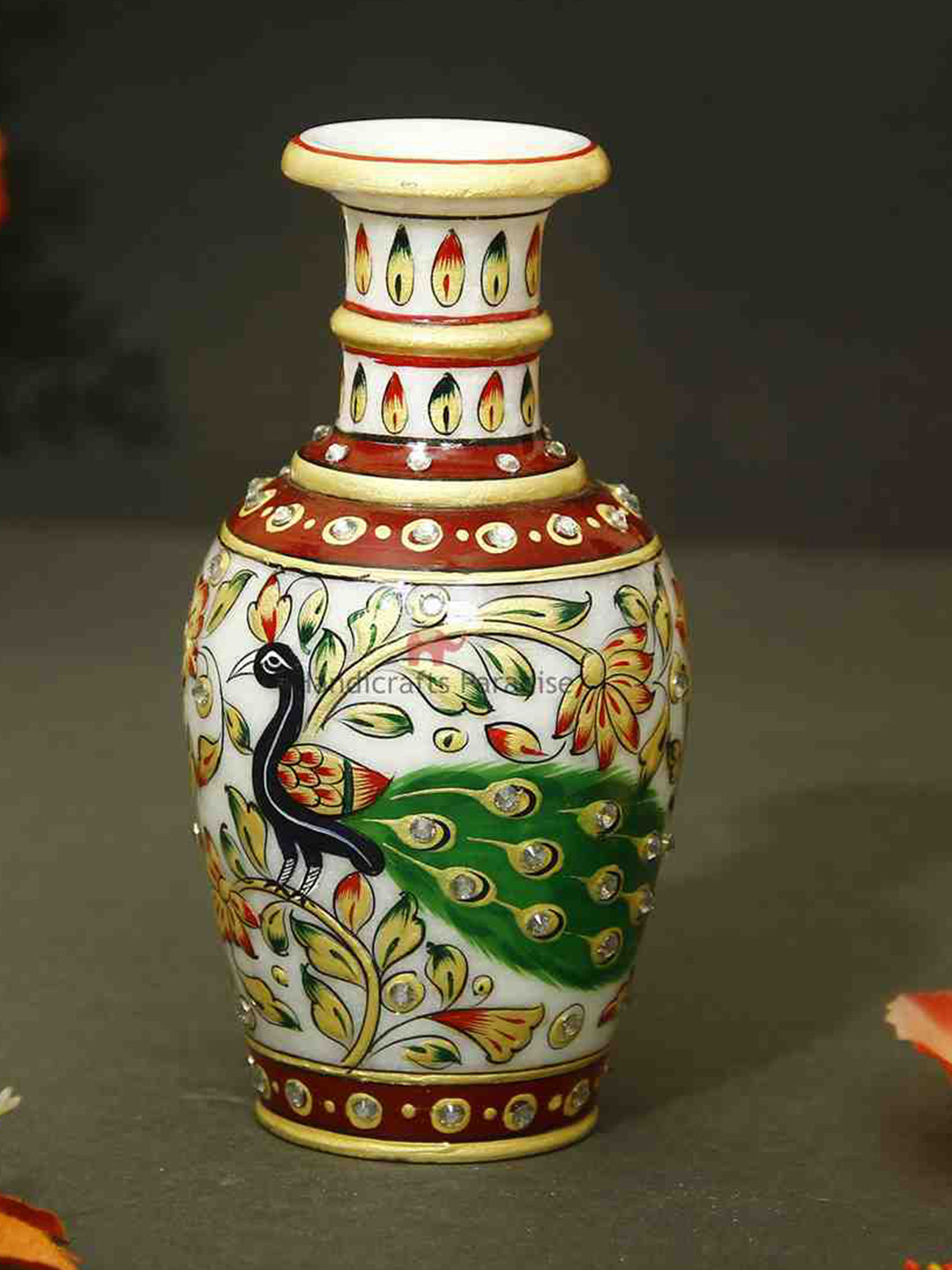 Buy HANDICRAFTS PARADISE White & Gold Toned Marble Flower Vase ...