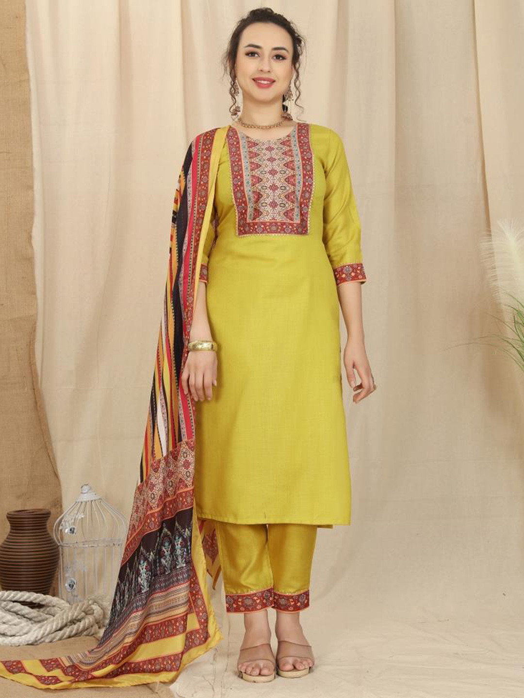Buy Twika Embroidered Regular Kurti With Trousers & With Dupatta ...