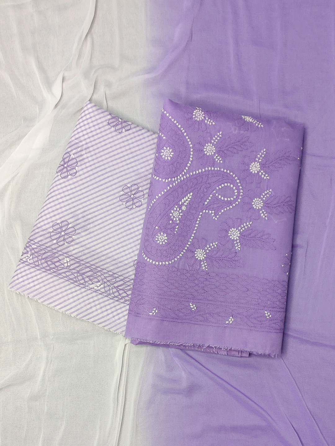 Buy Seva Chikan Floral Lucknowi Chikankari Embroidered Unstitched Dress ...