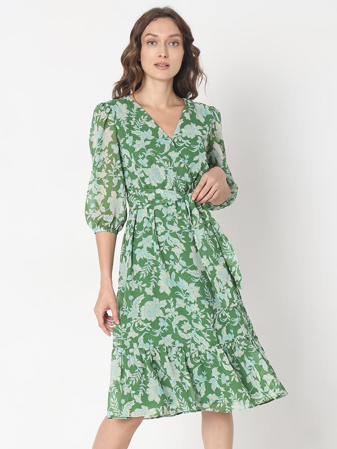 Buy Vero Moda Floral Print Bishop Sleeve Ruffled A Line Dress - Dresses ...