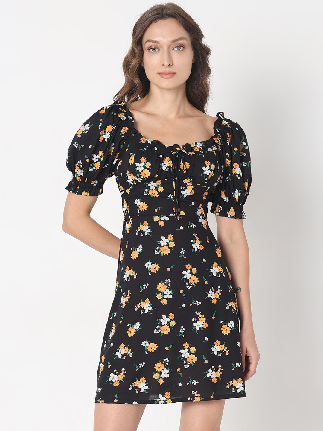 Buy Vero Moda Floral Print Puff Sleeve Fit & Flare Mini Dress - Dresses ...