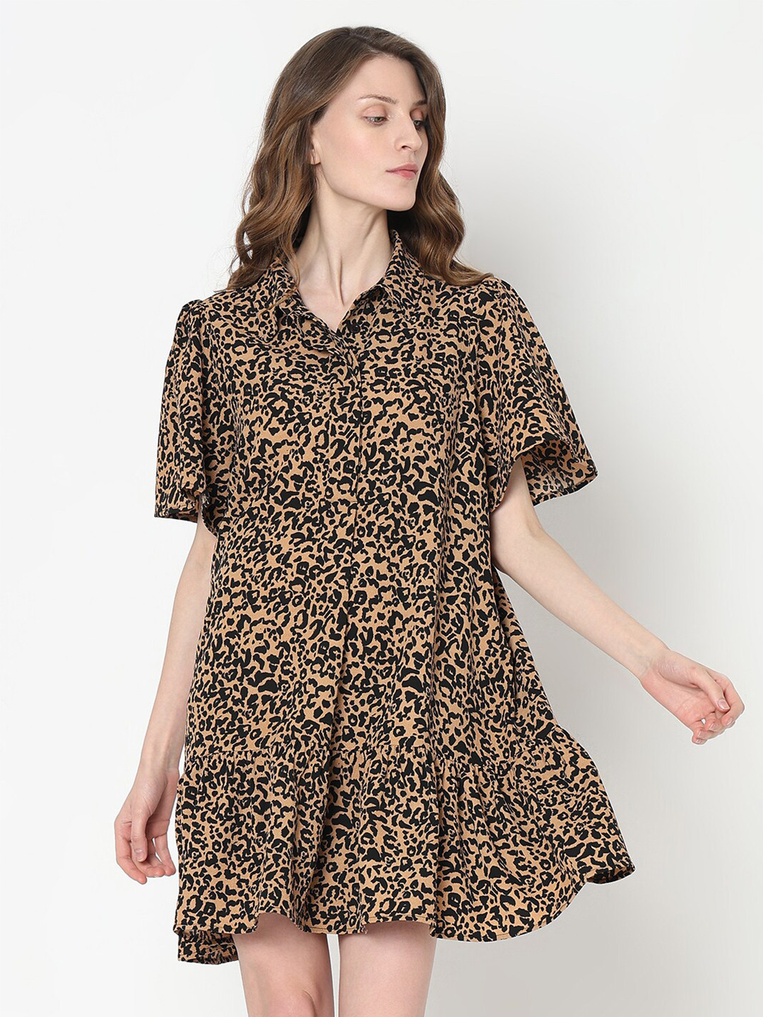 Buy Vero Moda Animal Print Flared Sleeve Ruffled A Line Dress - Dresses ...