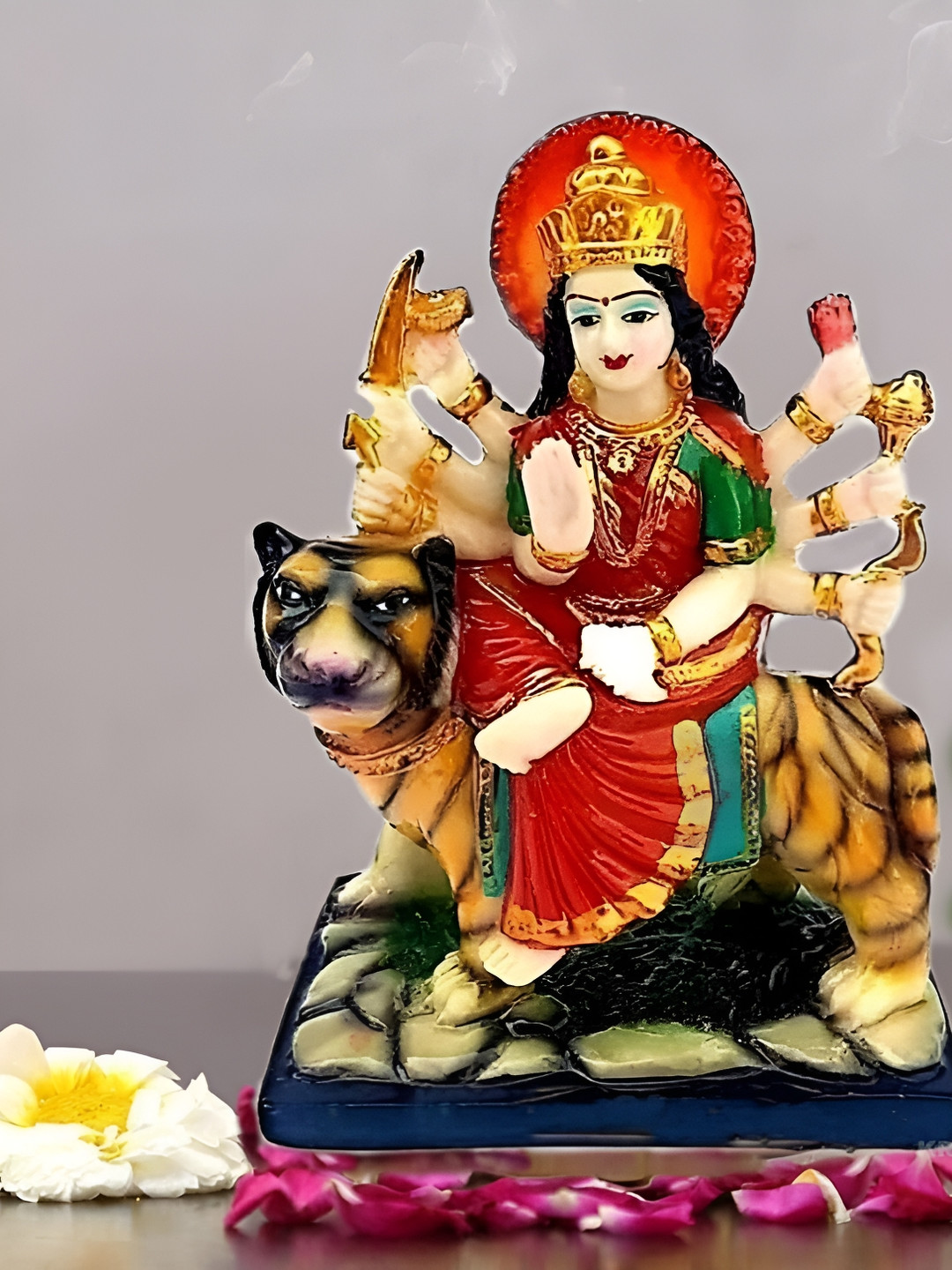 Buy Krishnagallery1 Red Marble Sherwali Mata Showpiece - Showpieces for ...