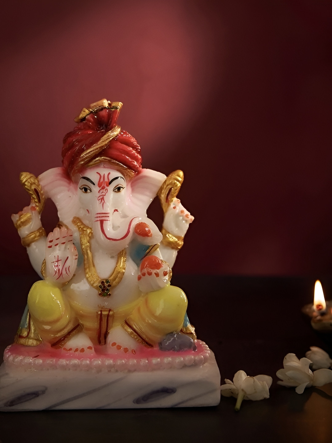 Buy Krishnagallery1 White Red Ganesh Statue Showpiece - Showpieces for ...