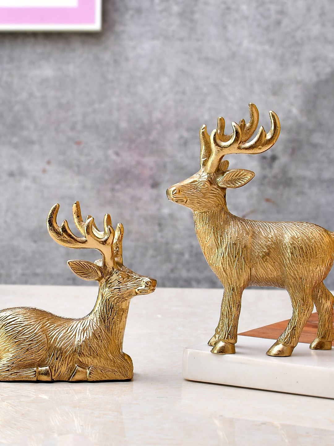 Buy CraftVatika Gold Toned Figurine Couple Bara Singha Deer Statue ...