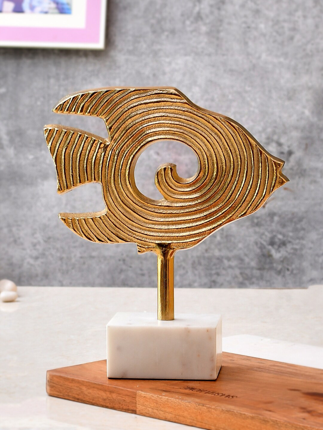 Buy CraftVatika White & Gold Toned Metal Fish Statue Showpiece ...