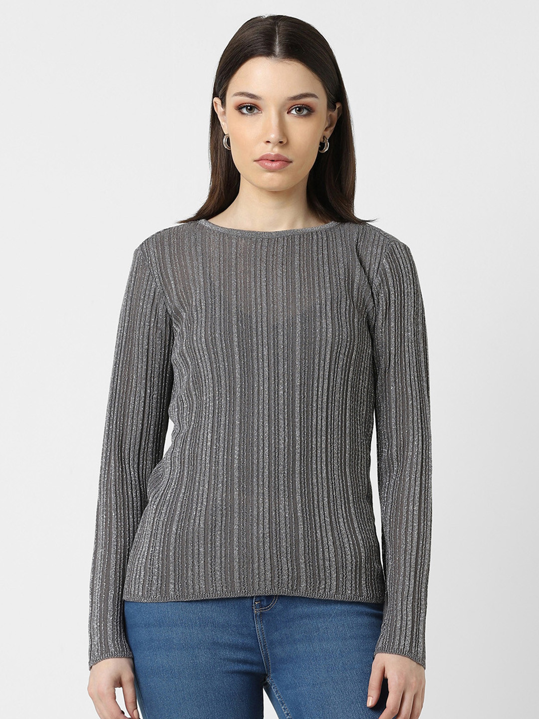 Buy Van Heusen Woman Grey Striped Top - Tops for Women 26692886 | Myntra
