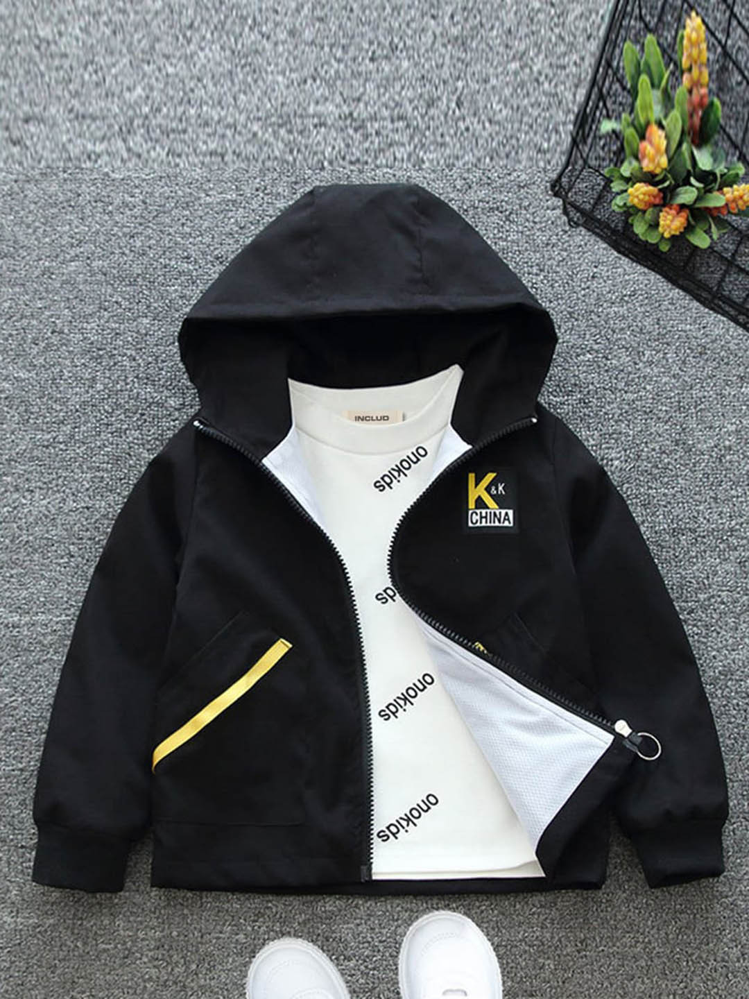 Buy INCLUD Boys Typography Printed Hooded Windcheater Sporty Jacket ...