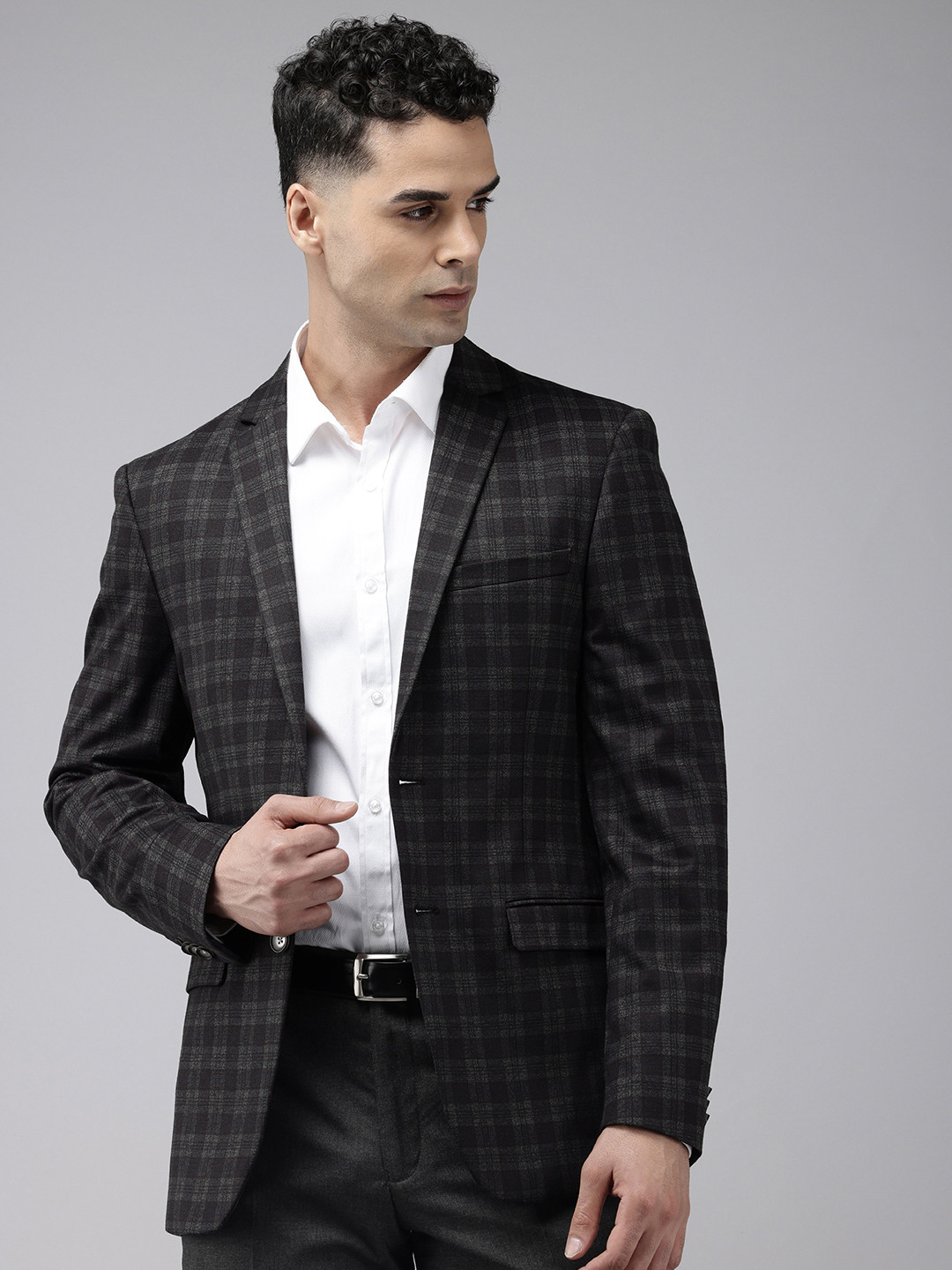 Buy Park Avenue Super Slim Fit Checked Single Breasted Formal Blazer ...