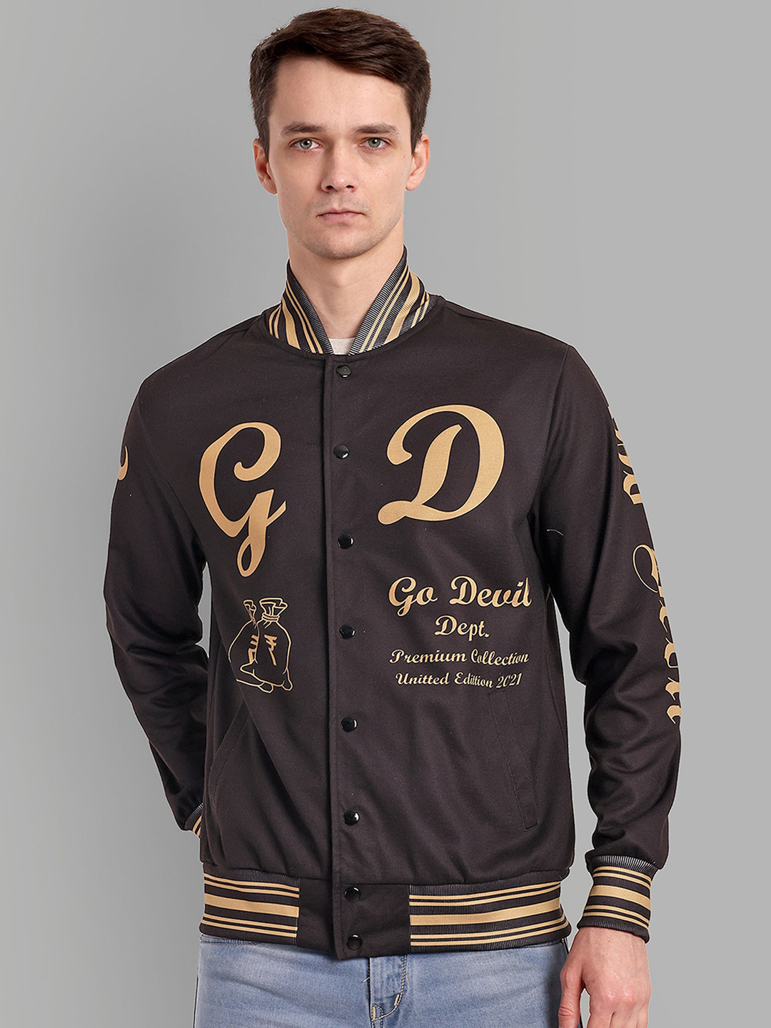 Buy GO DEVIL Graphic Printed Mandarin Collar Bomber Jacket - Jackets ...