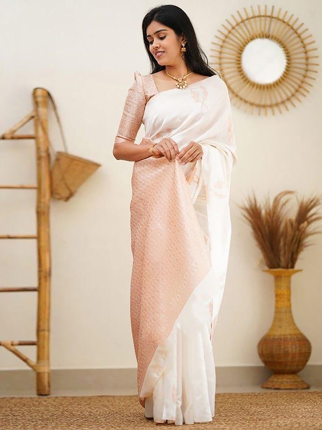 Buy KALINI Ethnic Motifs Woven Design Silk Cotton Banarasi Saree ...