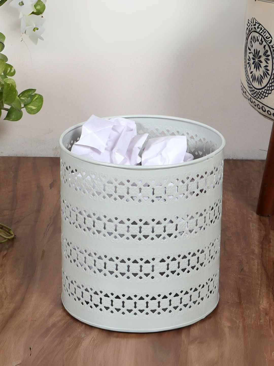 Buy BRICK BROWN White Textured Open Waste Bucket - Bins for Unisex ...